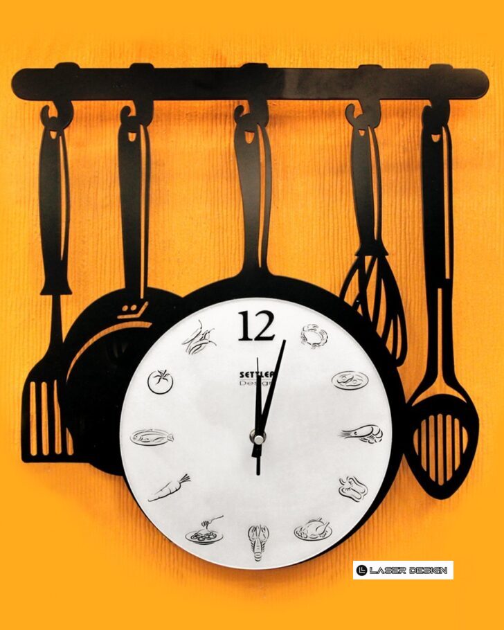 Free Download Kitchen Ware Laser Cut Free Vector Wall Clock - Free ...